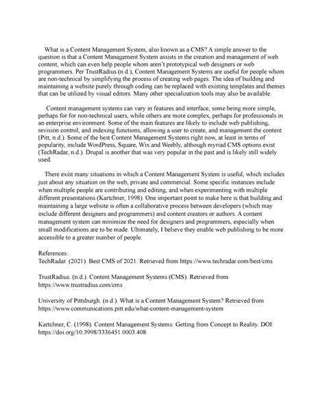 CS 2205 Unit 5 Discussion Post 10 What Is A Content Management