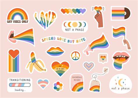 Vector Set Of Lgbtq Community Symbols With Retro Rainbow Flag Colored