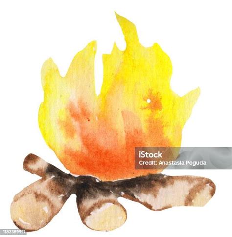 모닥불 인쇄 및 디자인을위한 손 그리기 캠프 파이어 수채화 일러스트 천연 소재 및 인공 적인 영향 휴식과 하이킹 0명에 대한 스톡 벡터 아트 및 기타 이미지 Istock