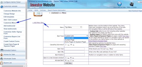 How To Customize Navigation Menu Interactive Real Estate Investor WebSites
