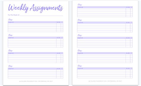 Printable Assignment Tracker