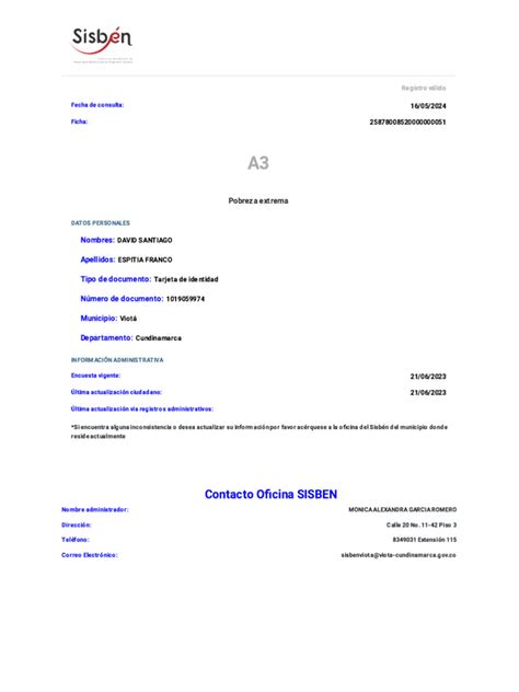 Index Consulta Categoria Sisbén Iv Pdf