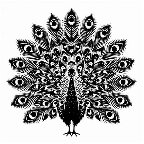 Silhouette Vector Art Of A Peacock Facing Forward With Its Tail Fully
