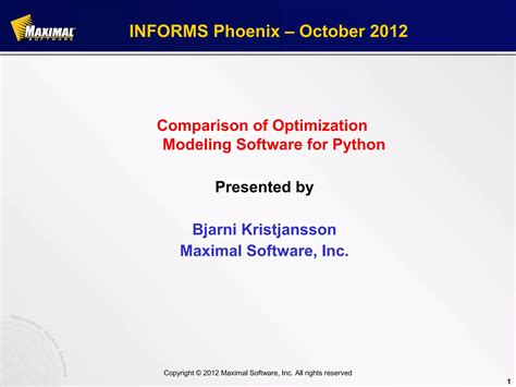 Maximal Comparison Of Optimization Modeling Software For Python Oct