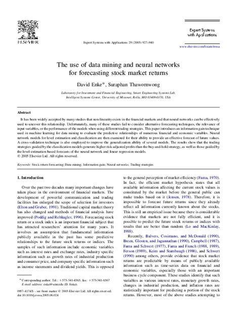 pdf the use of data mining and neural networks for forecasting stock