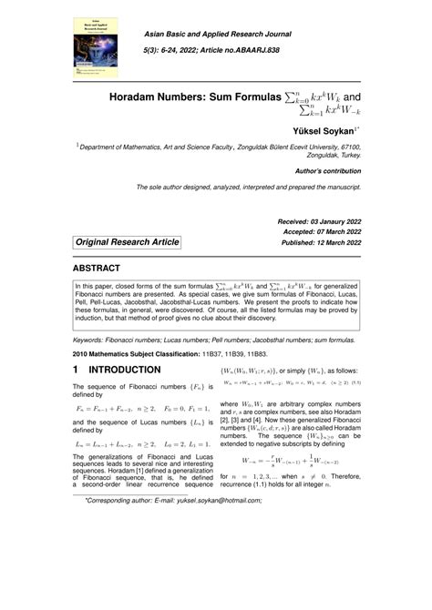 Pdf Horadam Numbers Sum Formulas ∑ N K0 Kx K W K And ∑ N K1 Kx K W −k