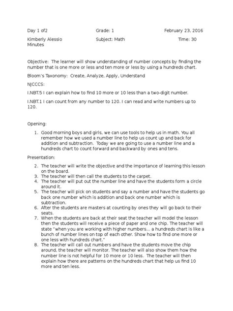 First Grade Lesson Plan Counting By Ones And Tens Lesson Plan Sharing