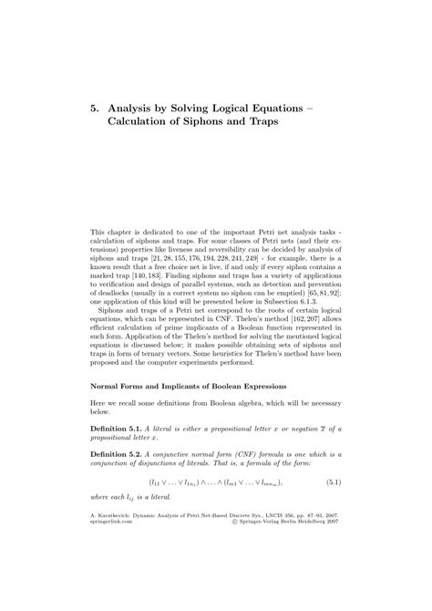 Pdf Analysis By Solving Logical Equations — Calculation Of Siphons