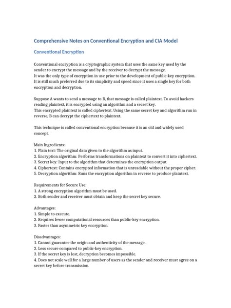 Conventional Encryption And Cia Model Pdf Encryption Key Cryptography