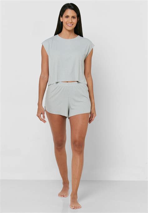 Buy Penyemood Green Crop Top And Shorts Set For Women In Mena Worldwide