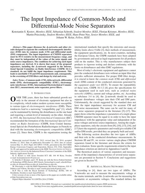 Pdf The Input Impedance Of Common Mode And Differential Mode Noise Separators