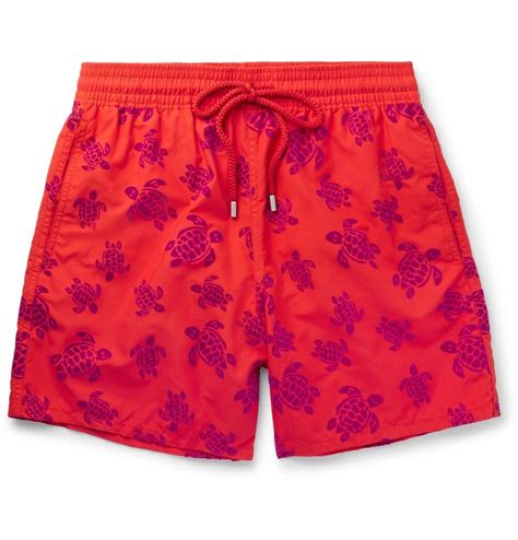 Vilebrequin Moorea Mid Length Flocked Swim Shorts Tomato Red