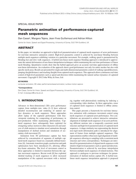 Pdf Parametric Animation Of Performance Captured Mesh Sequences