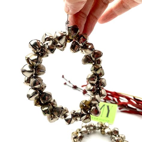 Vintage Pair Jingle Bell Wreath Ornament Round Silver And Gold Etsy