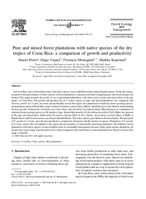 Pdf Pure And Mixed Forest Plantations With Native Species Of The Dry Tropics Of Costa Rica A