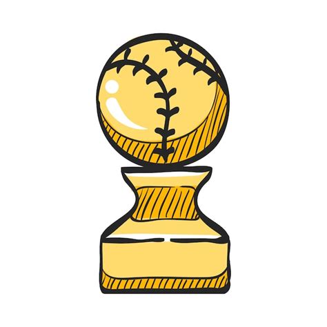 Premium Vector Baseball Trophy Icon In Hand Drawn Color Vector Illustration