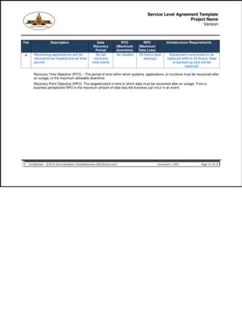SDLCforms Service Level Agreement Template
