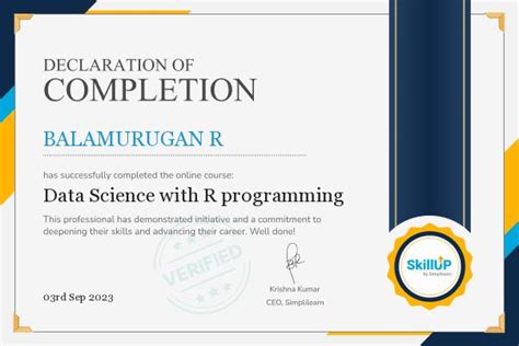 Balamurugan R Has Successfully Completed The Data Science With R
