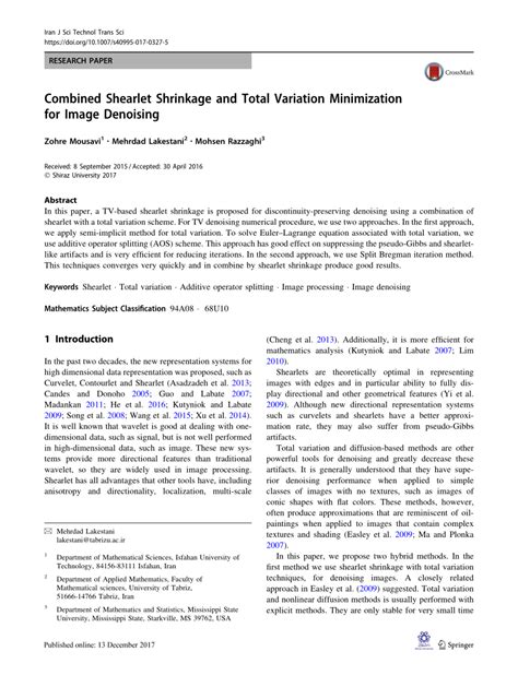 pdf combined shearlet shrinkage and total variation minimization for