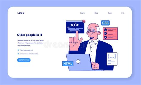 Senior Developer Web Banner Or Landing Page Oldman Programming Stock Vector Illustration Of