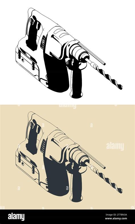 Stylized Vector Illustrations Of Professional Cordless Sds Drill Stock