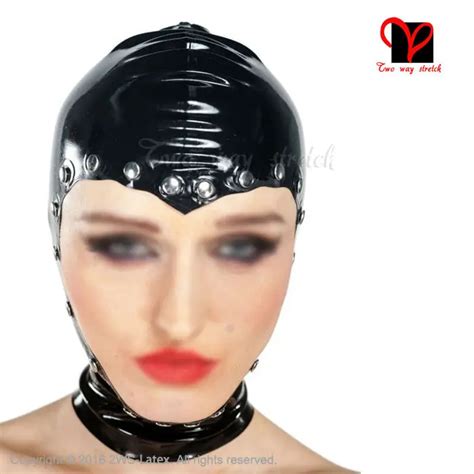 Black Sexy Latex Hoods Open Faced Show Soft Appealing Look Zipper
