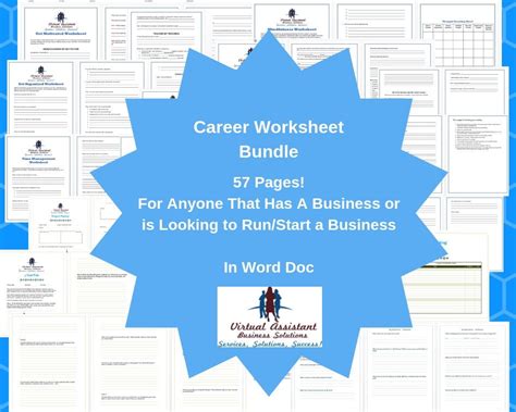 Virtual Assistant Career Worksheet 57 Page Bundle Worksheets Templates Career Projects Business