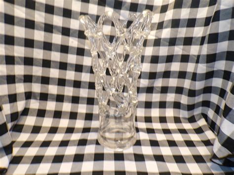 Vintage Murano Lattice Web Clear Art Glass 14 Tall Vase Etsy