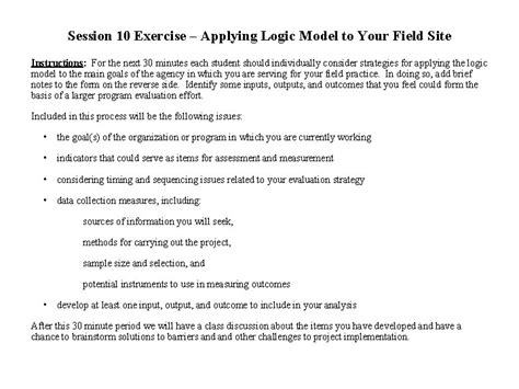 Session 10 Exercise Applying Logic Model To Your