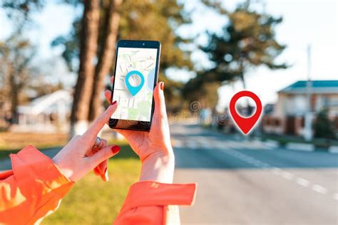 A Woman Uses An Online Navigation App On Her Smartphone Hands Close Up Stock Photo Image Of