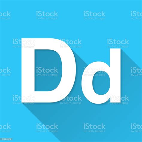 문자 D 대문자와 소문자 파란색 배경에 아이콘 긴 그림자가 있는 평면 디자인 3차원 형태에 대한 스톡 벡터 아트 및 기타 이미지