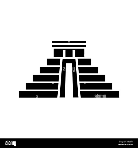 Simple Black Silhouette Of A Mayan Style Pyramid With A Stepped Design