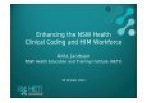 Enhancing The Nsw Health Clinical Coding And Him Workforce