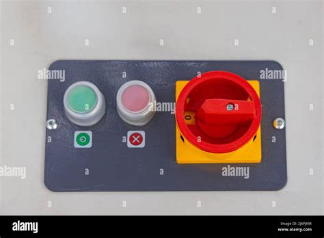 On Off Push Buttons And Emergency Stop Switch Control Stock Photo Alamy