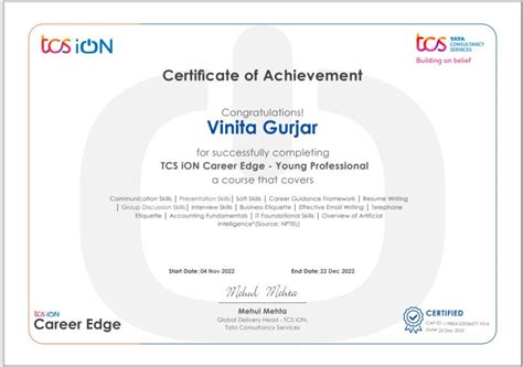 Vinita Gurjar On Linkedin Tcs Certificate