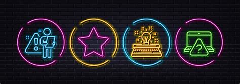 타자기 직원 검색 및 별 최소 라인 아이콘 웹 응용 프로그램 인쇄용 네온 레이저 3d 조명 벡터 3차원 형태에 대한 스톡 벡터 아트 및 기타 이미지 Istock