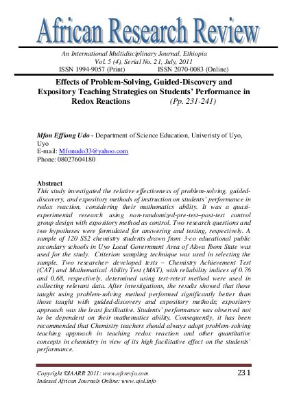 Pdf Effects Of Problem Solving Guided Discovery And Expository