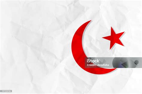 Horizontal Empty Blank Vector White Crumpled Paper Background Contrast Vibrant Red Crescent Moon