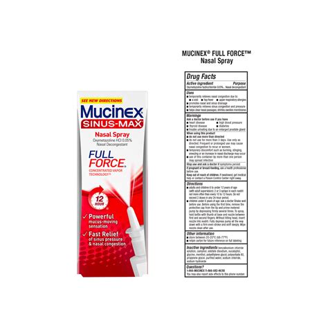 Mucinex Sinus Max Full Force Nasal Decongestant Spray 075 Oz