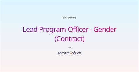 Remote Lead Program Officer Gender Contract Job At Internet