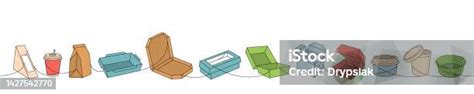 테이크 아웃 골판지 상자 한 줄 색깔의 연속 도면 빈 골판지 상자 테이크 아웃 음식을위한 가방 연속 한 줄 다채로운 그림 가방에