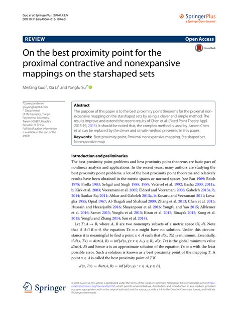 PDF On The Best Proximity Point For The Proximal Contractive And Nonexpansive Mappings On The