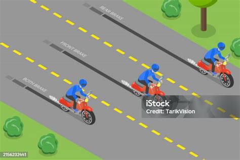 오토바이 제동 거리의 3d 등각 투영 평면 벡터 개념 그림 3차원 형태에 대한 스톡 벡터 아트 및 기타 이미지 3차원 형태 가공의 인물 개념 Istock