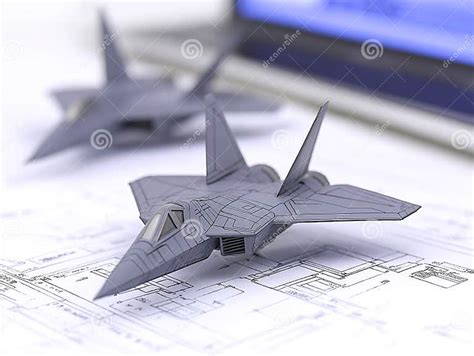 Prototype Fighter Jet Models Resting On Blueprint In Modern Engineering