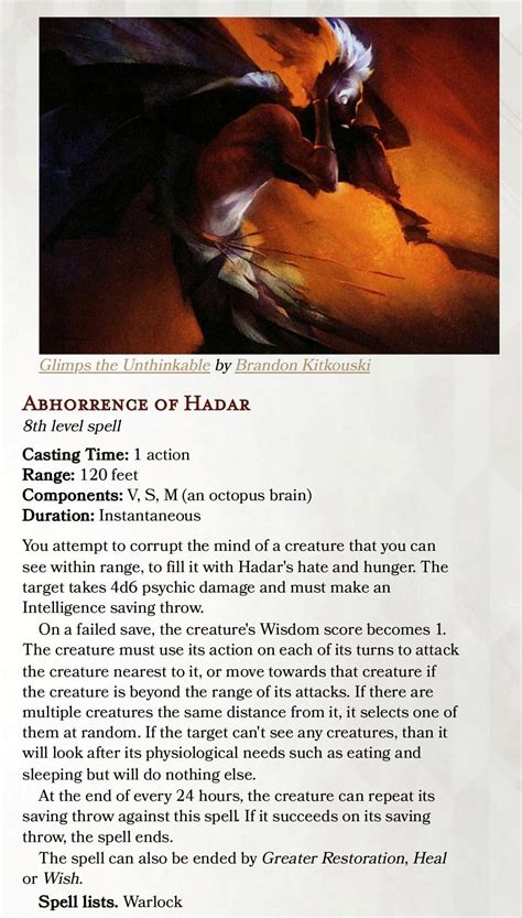 Visions And Investiture Of Hadar 2nd And 6th Level Warlock Spells R