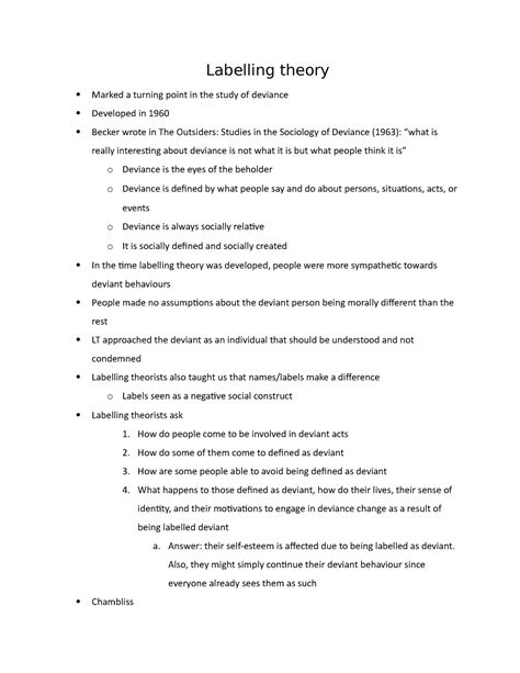 Labelling Theory Labeling Theorists Becker Lemert Tannenbaum