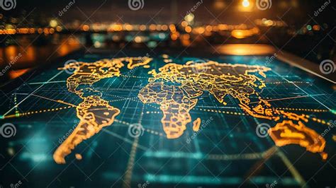 Global Network Illuminated World Map On A Digital Interface Close