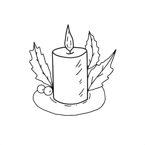 Premium Vector Hand Drawn Christmas Candle With Leaves Doodle Vector