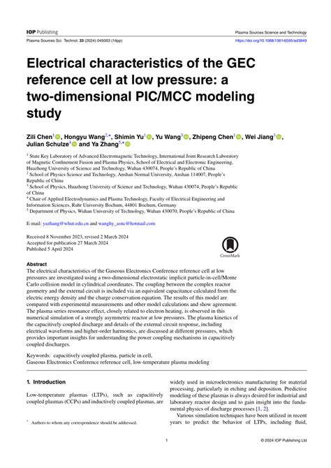 Electrical Characteristics Of The Gec Reference Cell At Low Pressure A