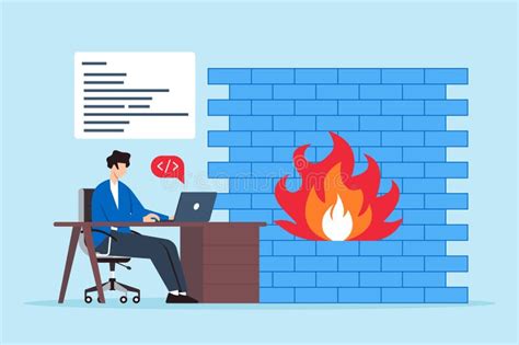 Flat Illustration Of Hacker Typing Code On Laptop With Cybersecurity